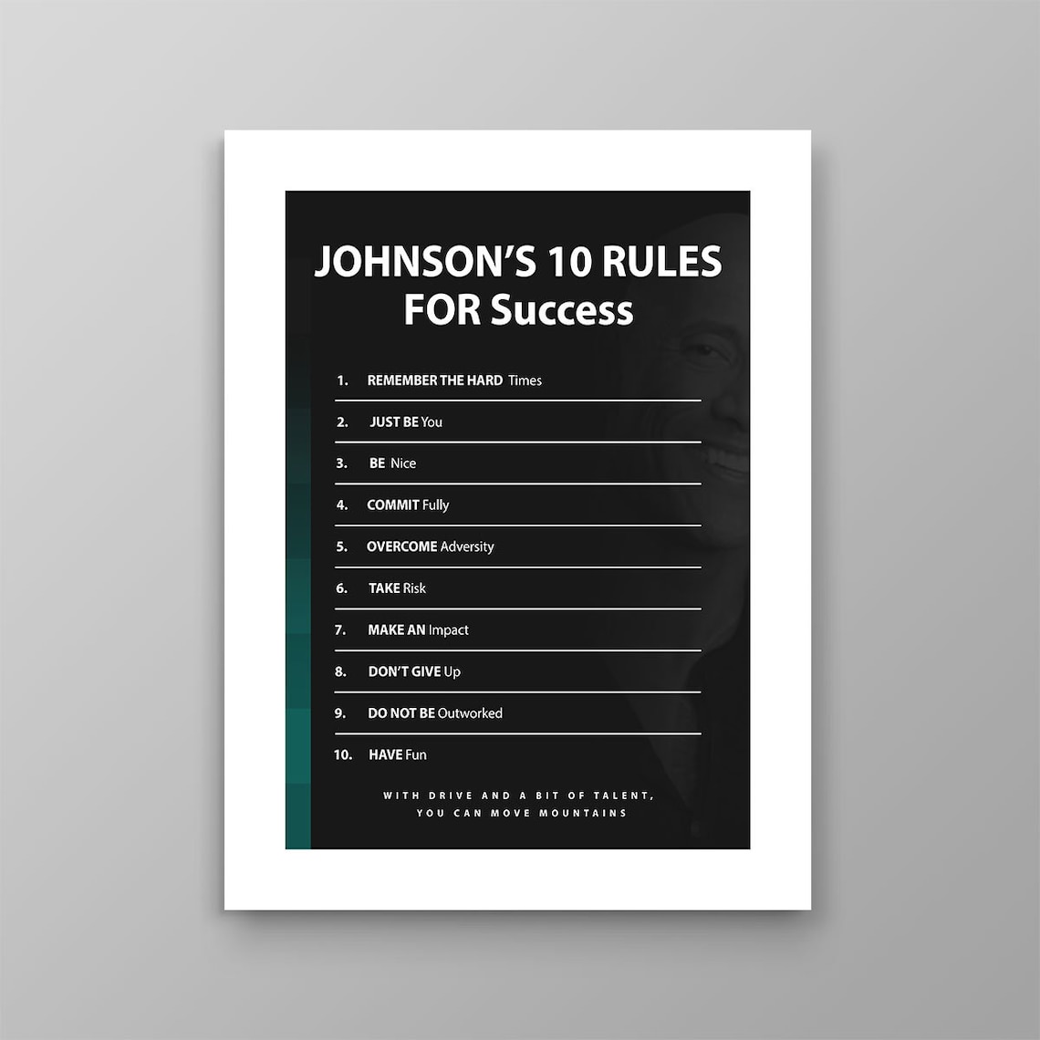 Dwayne the Rock Johnson Wall Art, 10 Rules for Success Printable ...