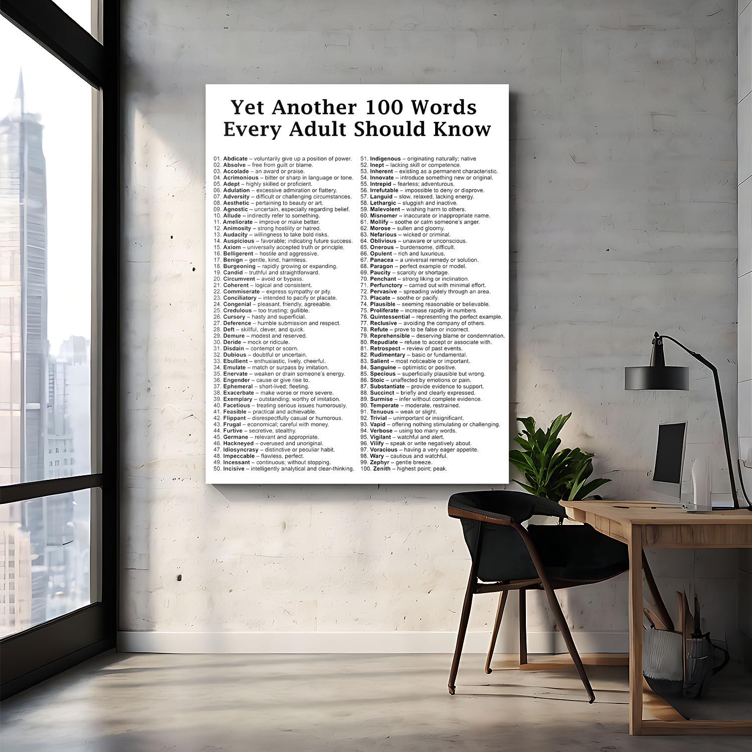 100 Vocabulary Words Poster, Educational Wall Art, Digital Download ...