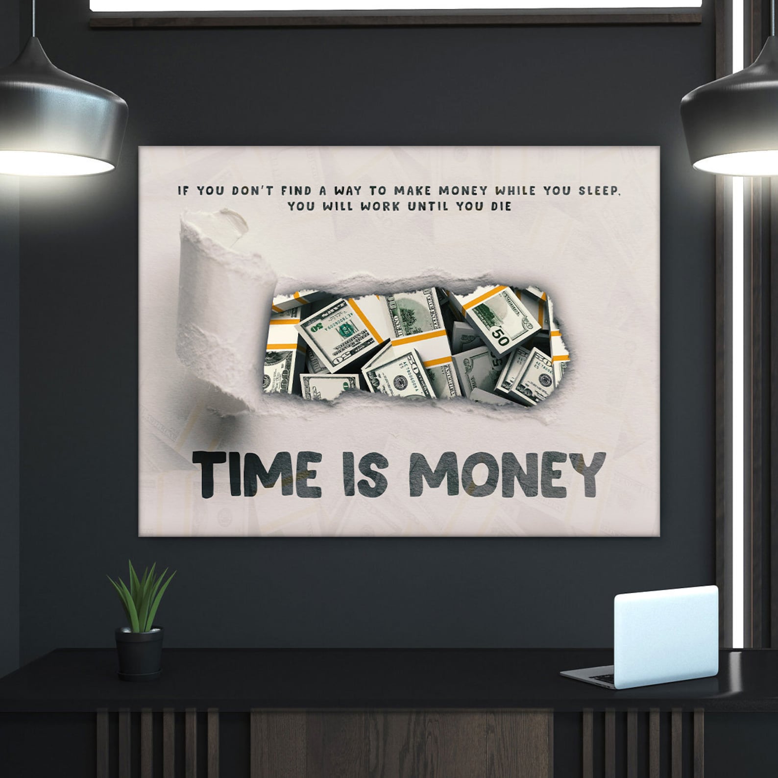 Time is Money Quote Motivational Wall Art, Investor Office Decor ...