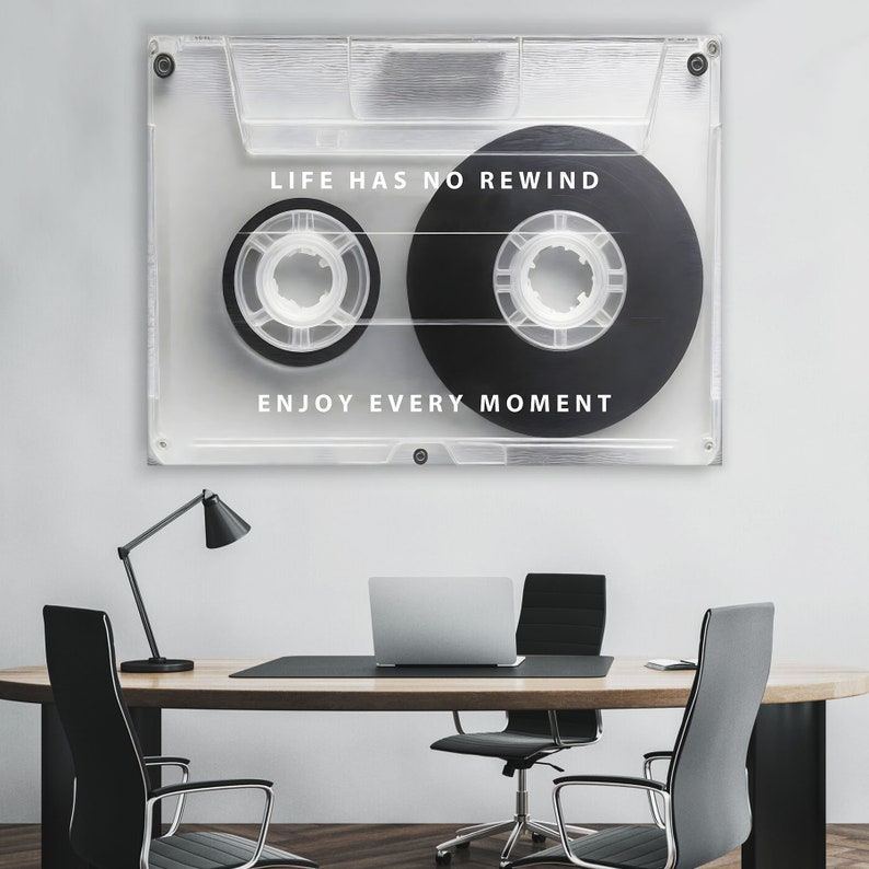 Retro Cassette Wall Art, Life Has No Rewind Quote Vintage Tape Decor ...