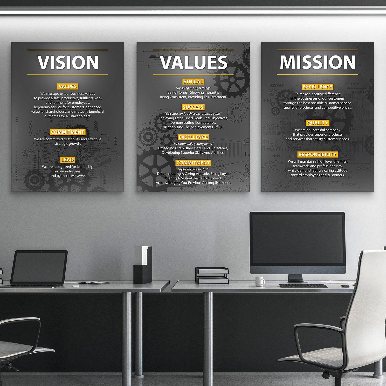 Company Core Values Wall Art - Motivational Mission Statement Canvas ...