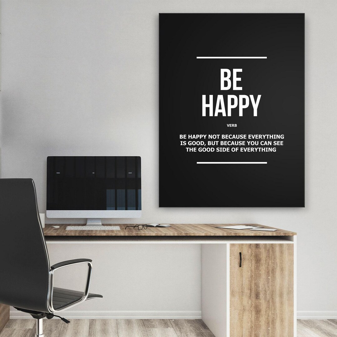 Be Happy Sign - Inspirational Wall Art Canvas Print Positive Vibes ...