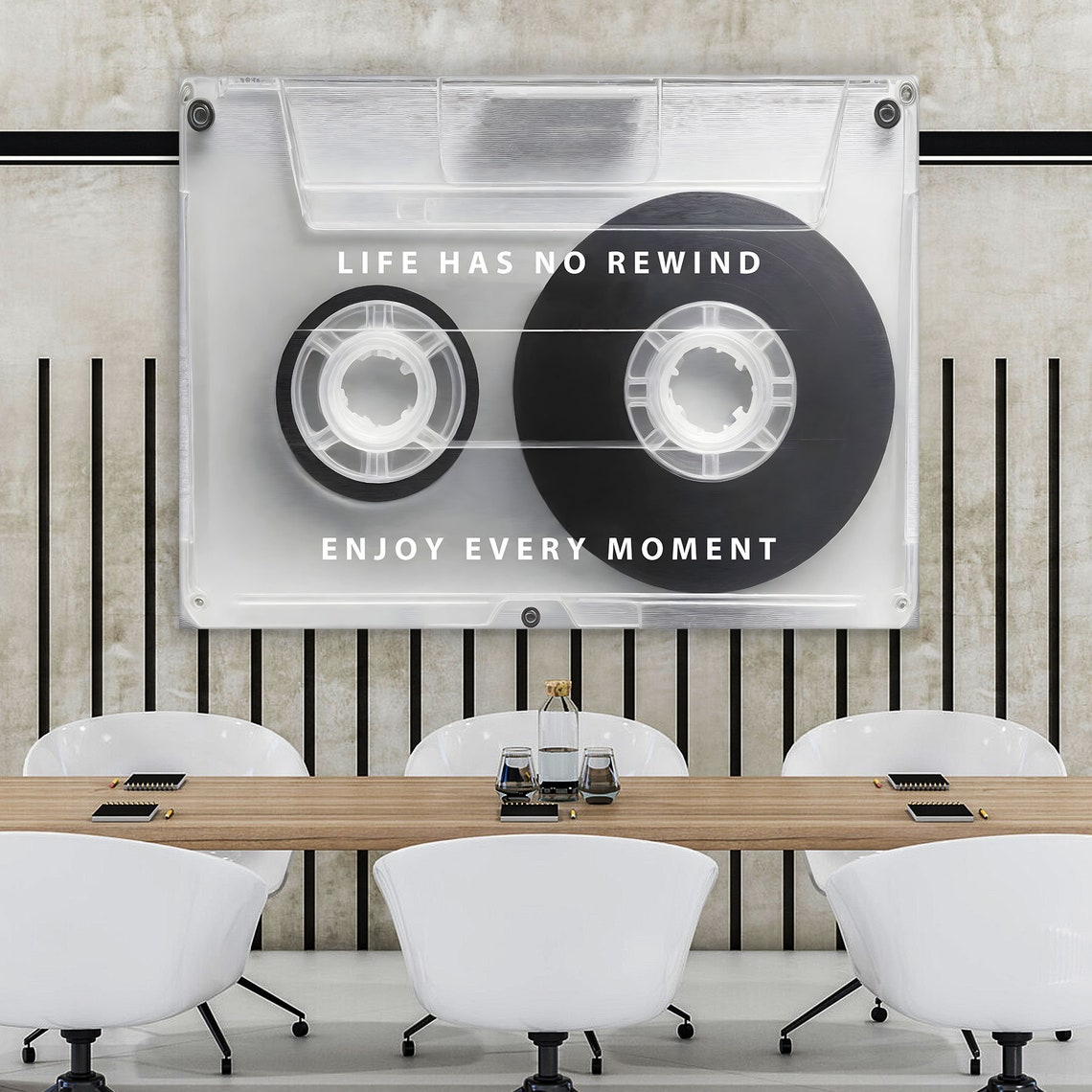 Retro Cassette Wall Art, Life Has No Rewind Quote Vintage Tape Decor ...