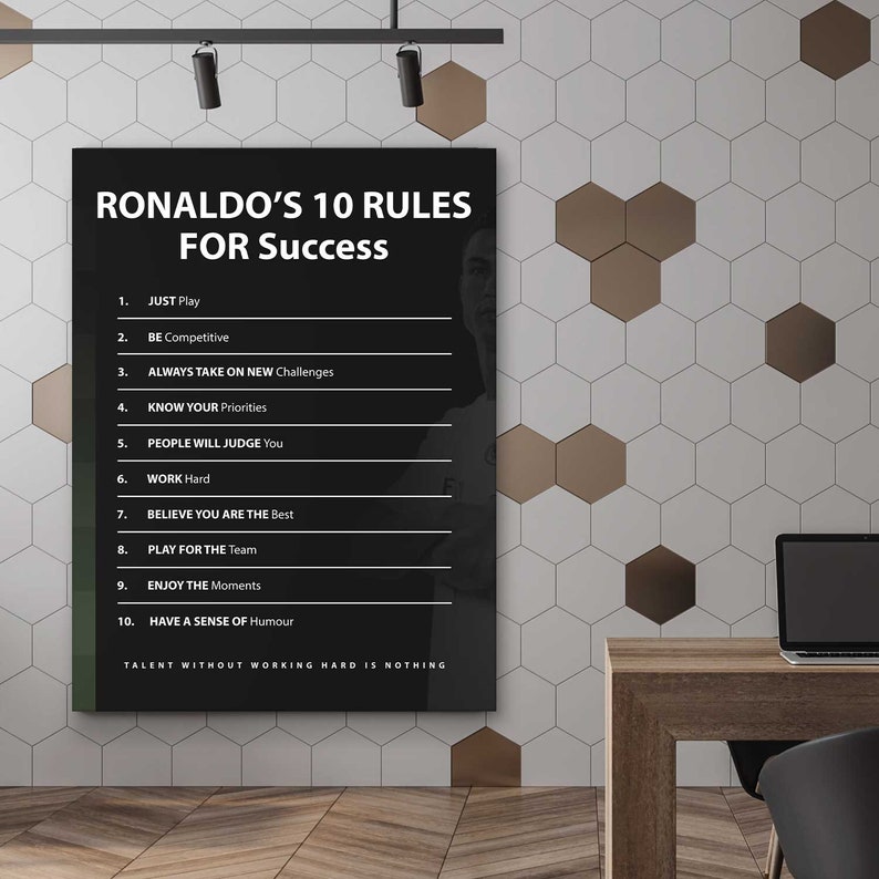 Cristiano Ronaldo 10 Rules for Success Wall Art Inspirational Soccer ...