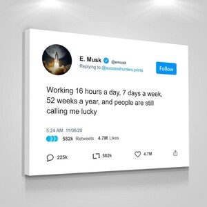 Elon Musk Motivational Canvas Print Work Like Hell Office Decor Sign - Etsy