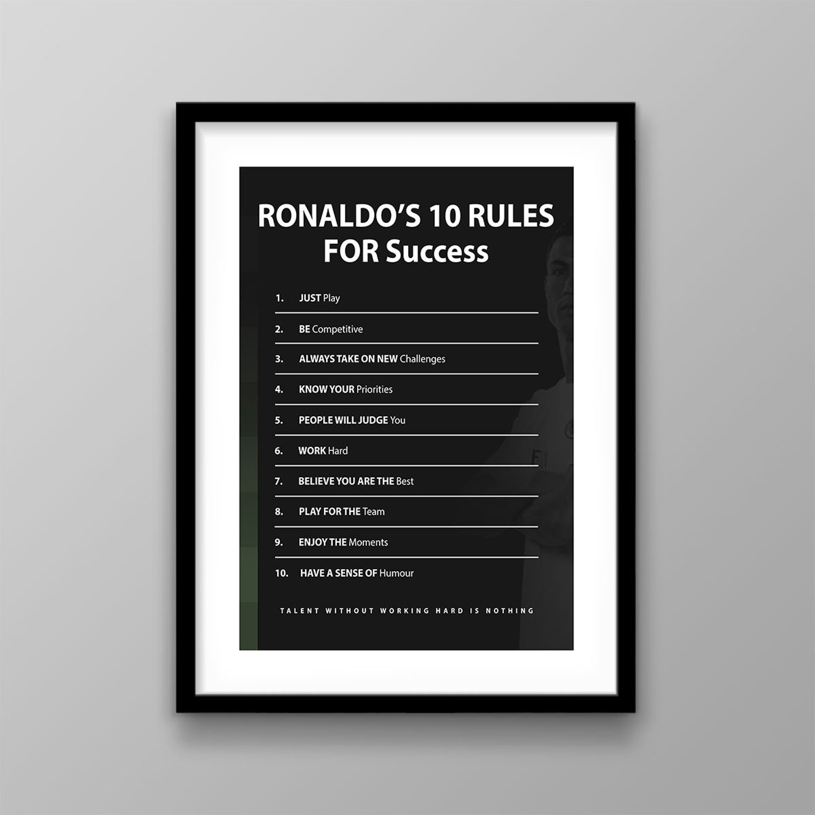 Cristiano Ronaldo 10 Rules for Success Wall Art Inspirational Soccer ...