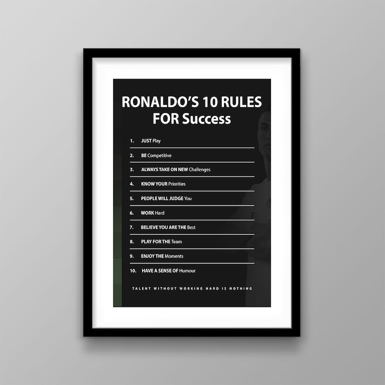 Cristiano Ronaldo 10 Rules for Success Wall Art Inspirational Soccer ...