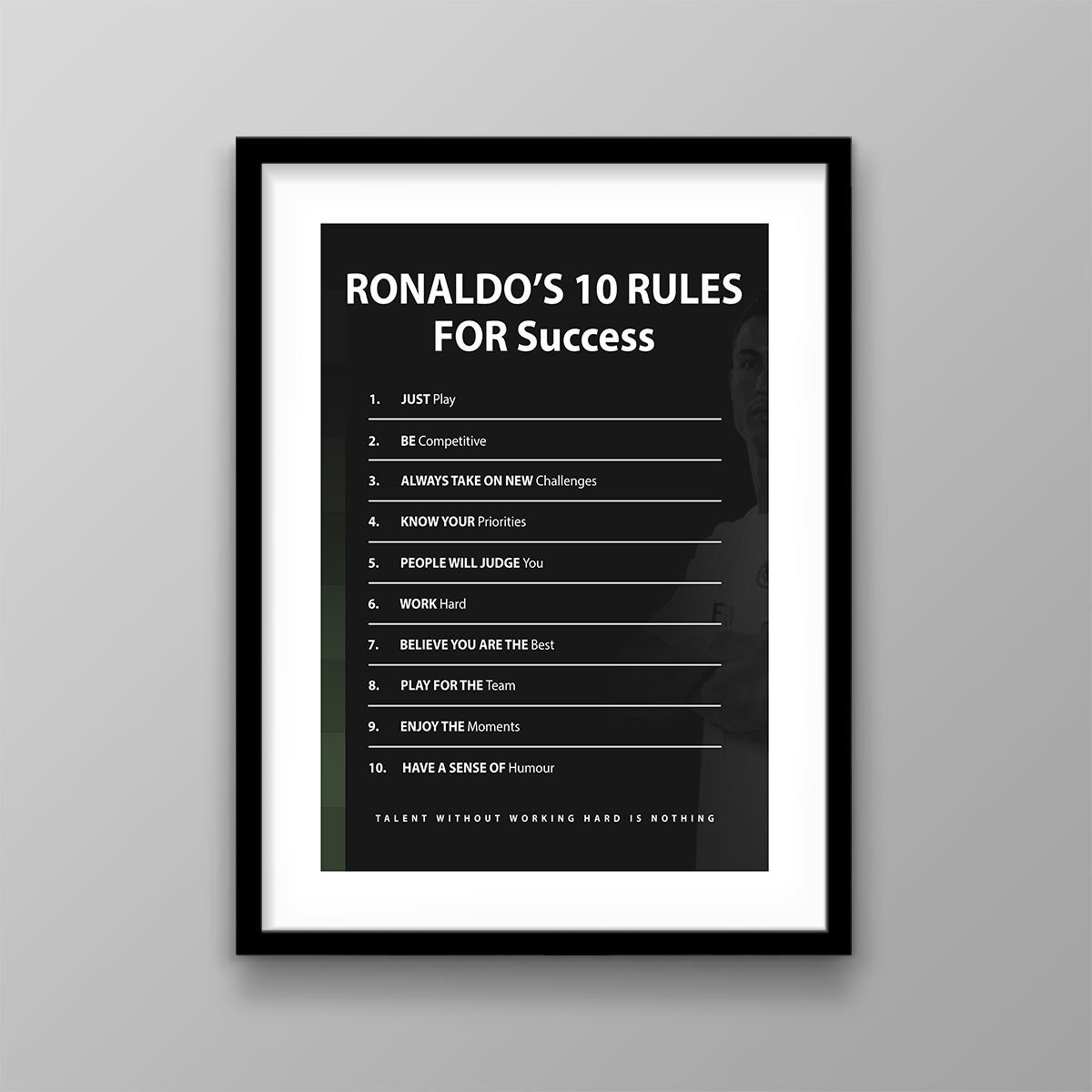 Cristiano Ronaldo 10 Rules for Success Wall Art Inspirational Soccer ...