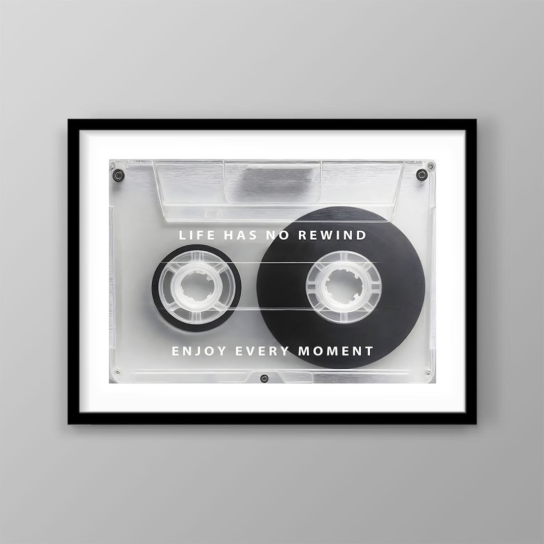 Retro Cassette Wall Art, Life Has No Rewind Quote - Vintage Tape Decor ...