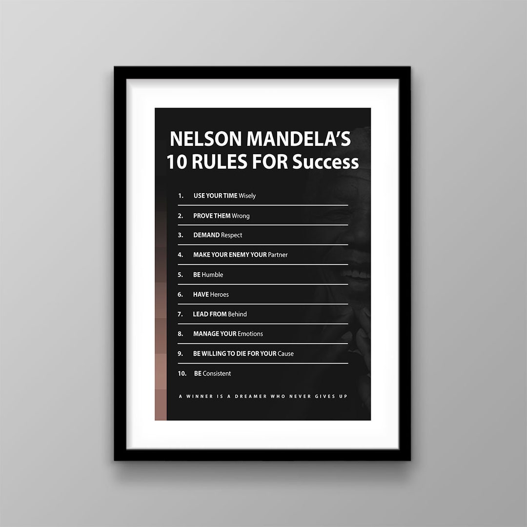 Nelson Mandela 10 Rules for Success Wall Art Leadership Printable, Inspire Change Quote Anti ...