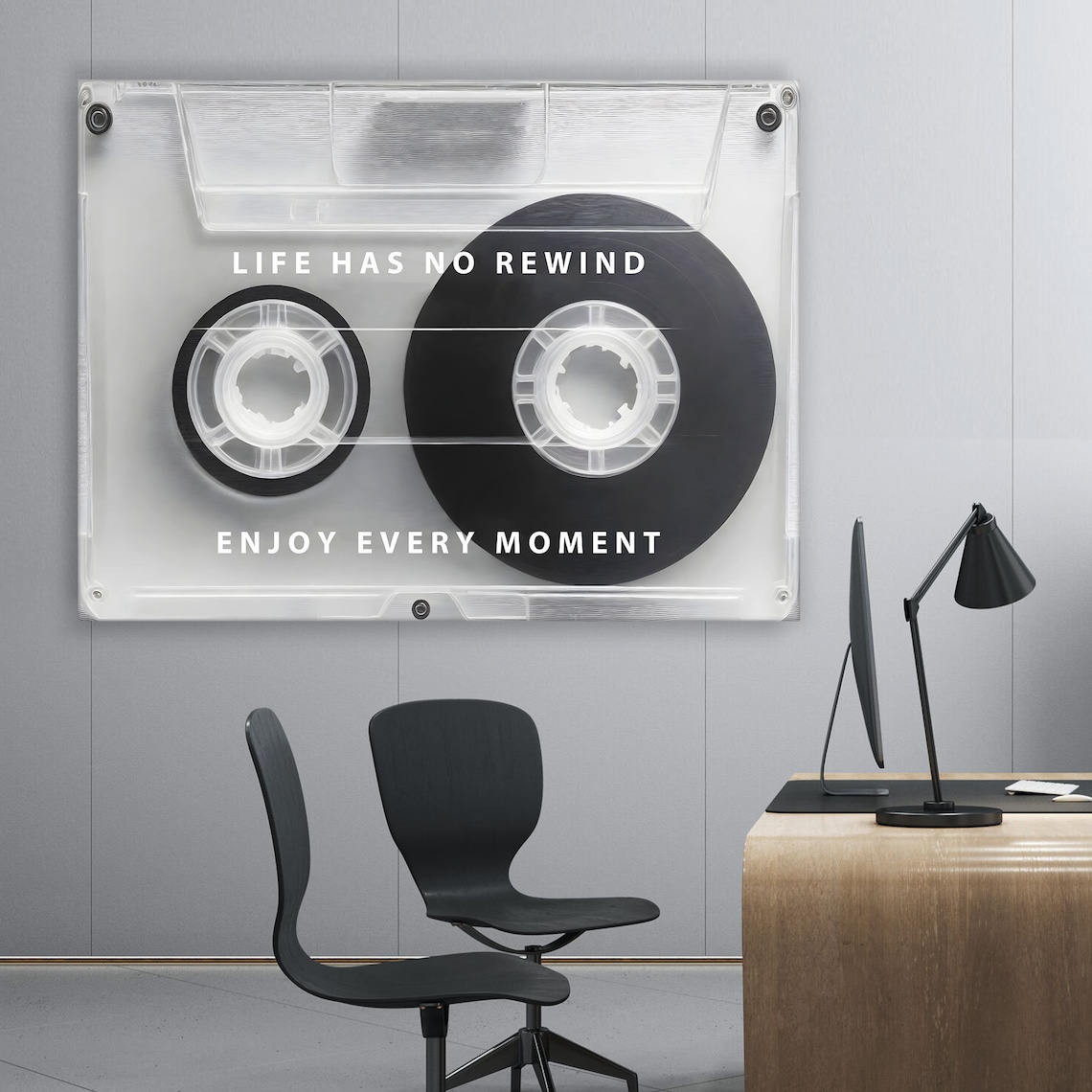 Retro Cassette Wall Art, Life Has No Rewind Quote Vintage Tape Decor ...
