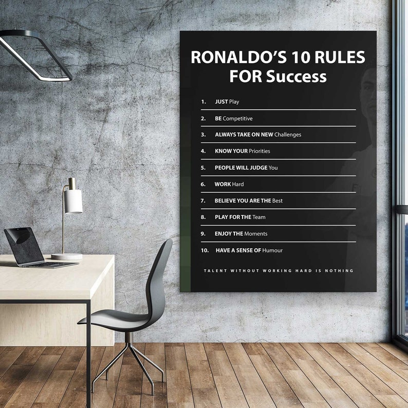 Cristiano Ronaldo 10 Rules for Success Wall Art Inspirational Soccer ...