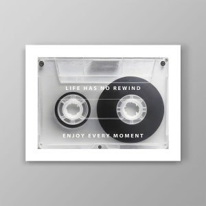 Retro Cassette Wall Art, Life Has No Rewind Quote - Vintage Tape Decor ...