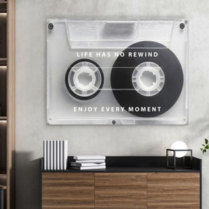 Retro Cassette Wall Art, Life Has No Rewind Quote - Vintage Tape Decor ...