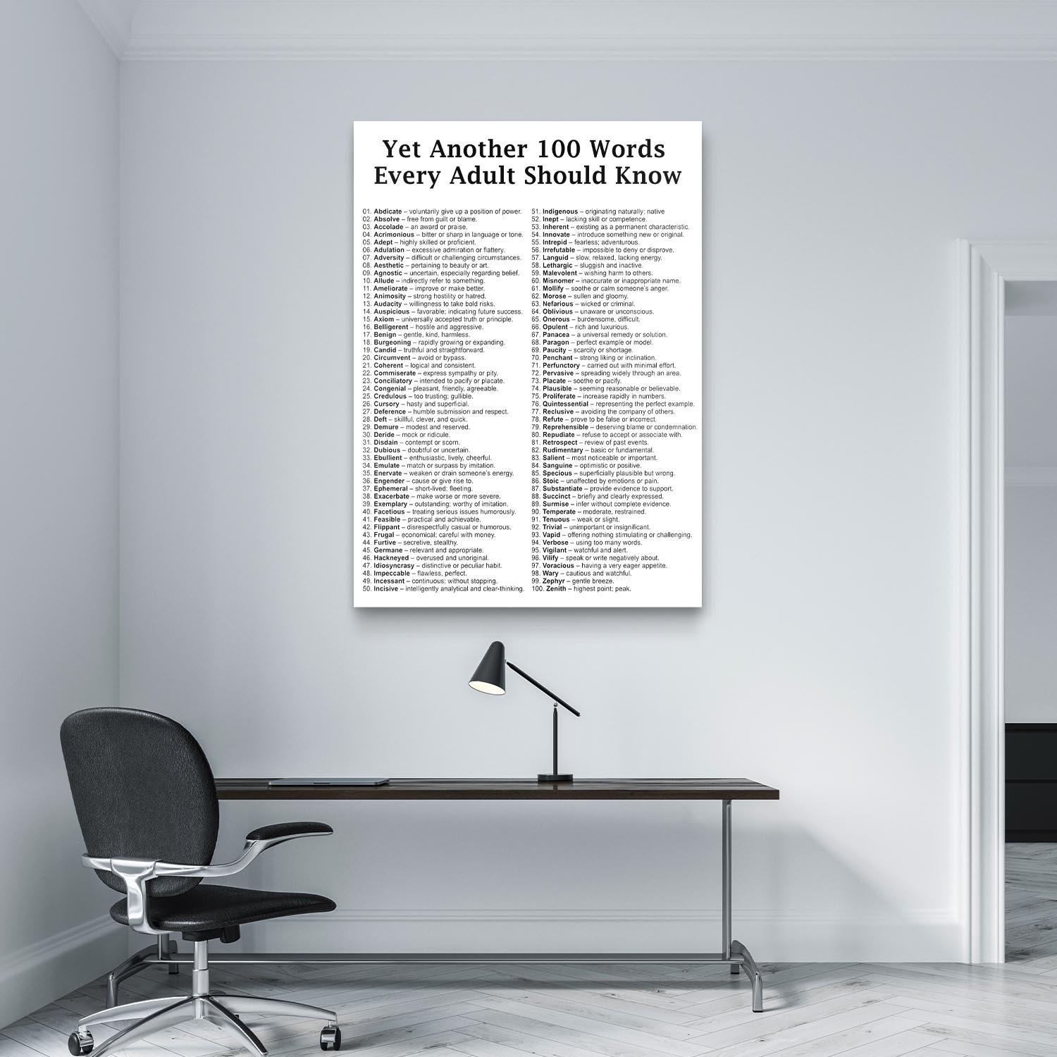 100 Vocabulary Words Poster, Educational Wall Art, Digital Download ...