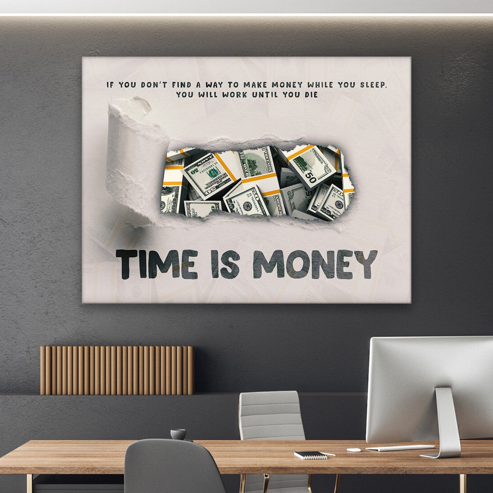 Time is Money Quote Motivational Wall Art, Investor Office Decor ...