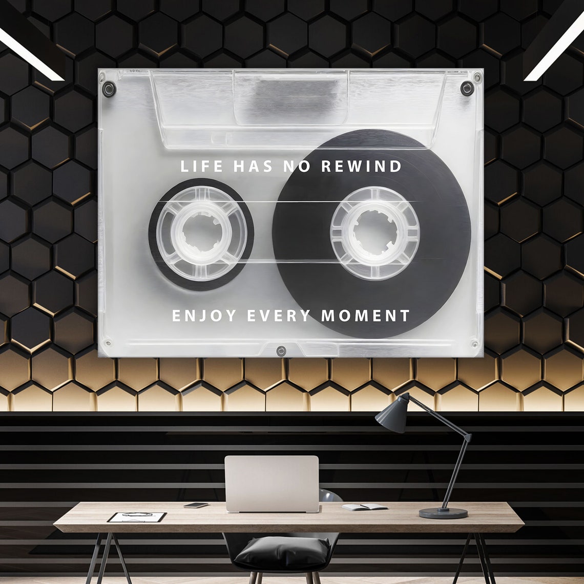 Retro Cassette Wall Art, Life Has No Rewind Quote Vintage Tape Decor ...