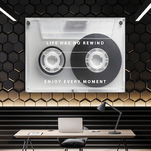 Retro Cassette Wall Art, Life Has No Rewind Quote - Vintage Tape Decor ...