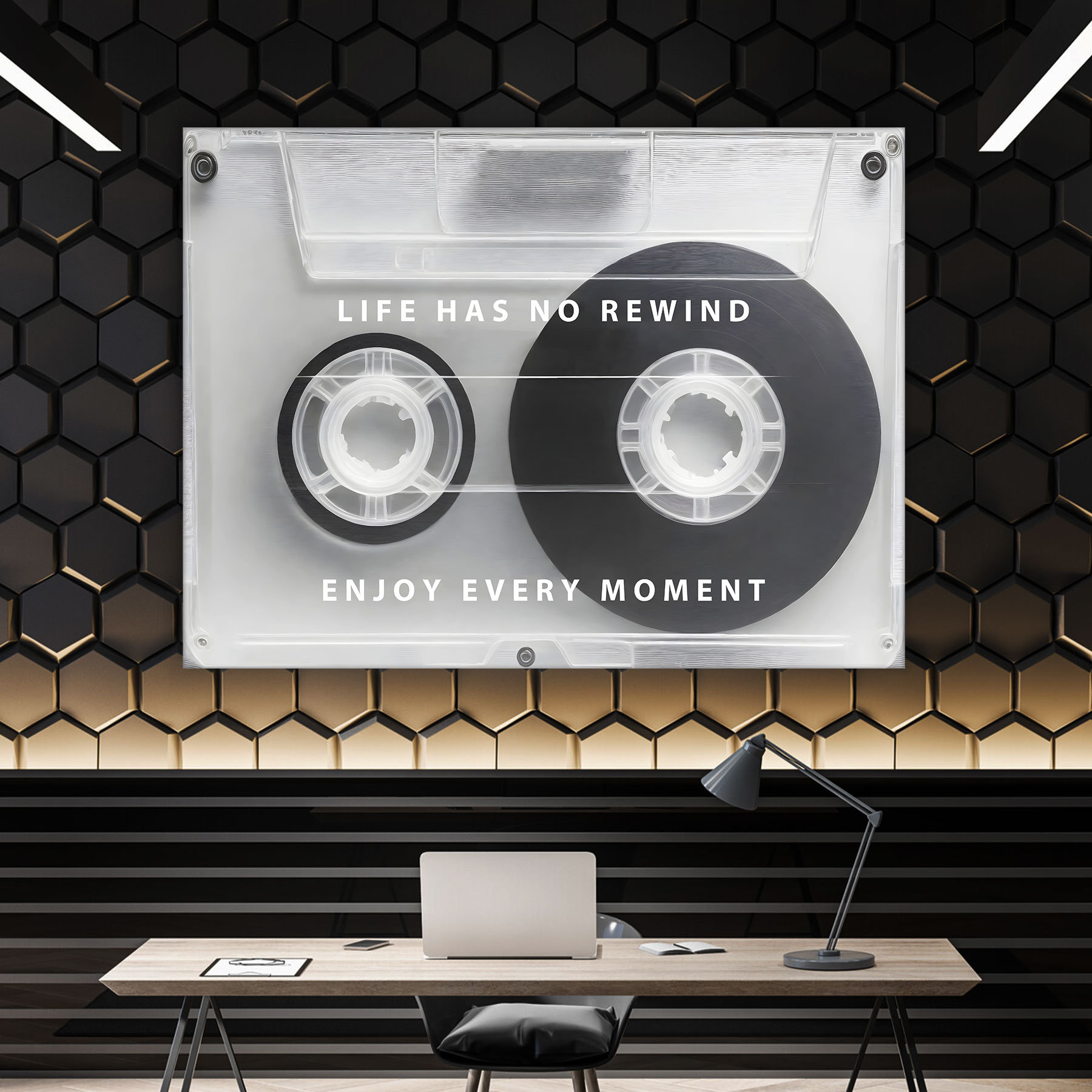 Retro Cassette Wall Art, Life Has No Rewind Quote Vintage Tape Decor ...