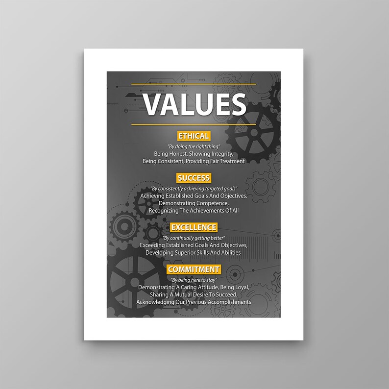 Core Values Wall Art Company Modern Office Decor PRINTABLE Motivational ...
