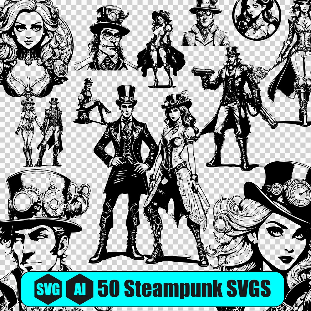 50 Steampunk Figures SVG Bundle: Laser Engraving Designs - Etsy