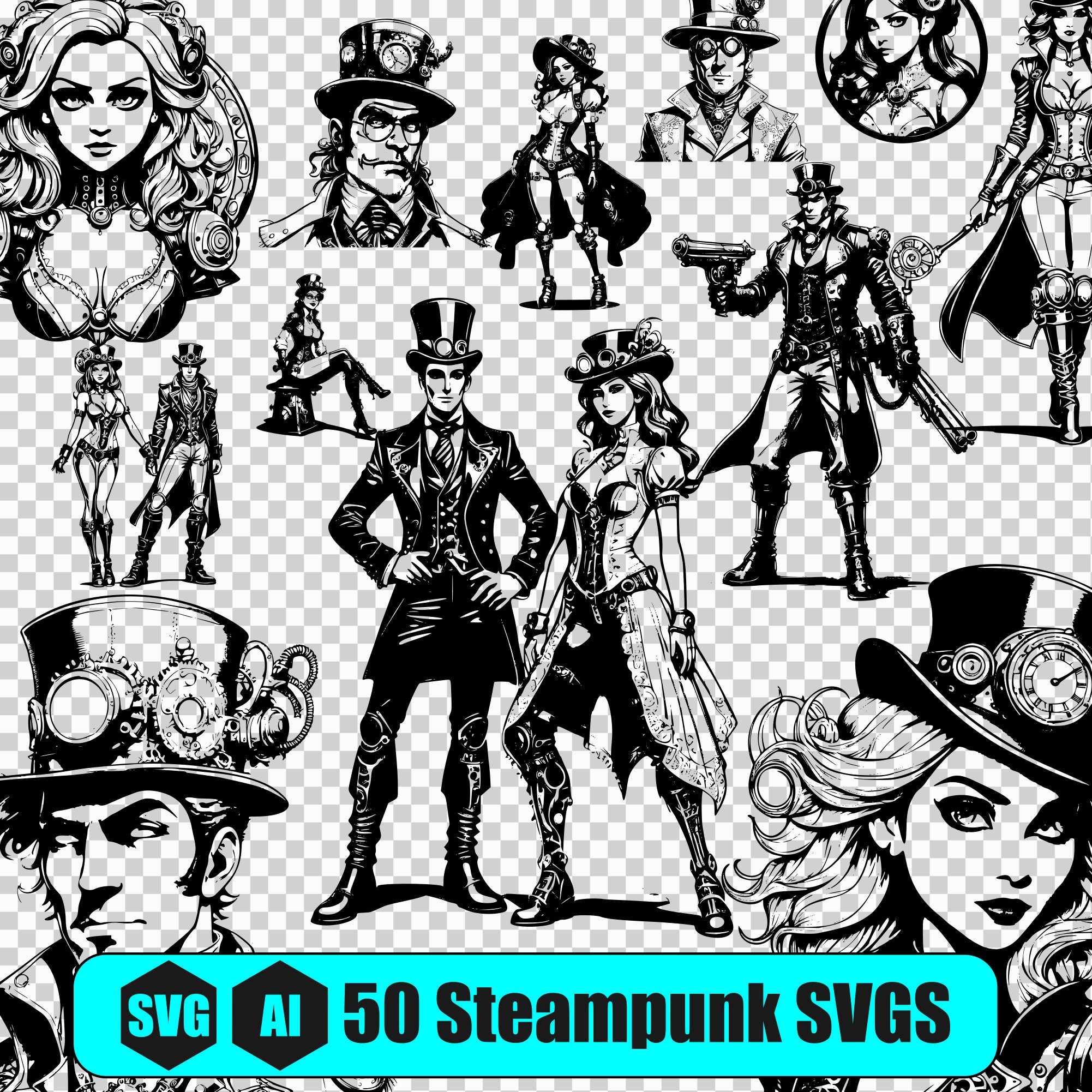 50 Steampunk Svg Bundle, Steampunk Men, Streampunk Svgs for Laser ...