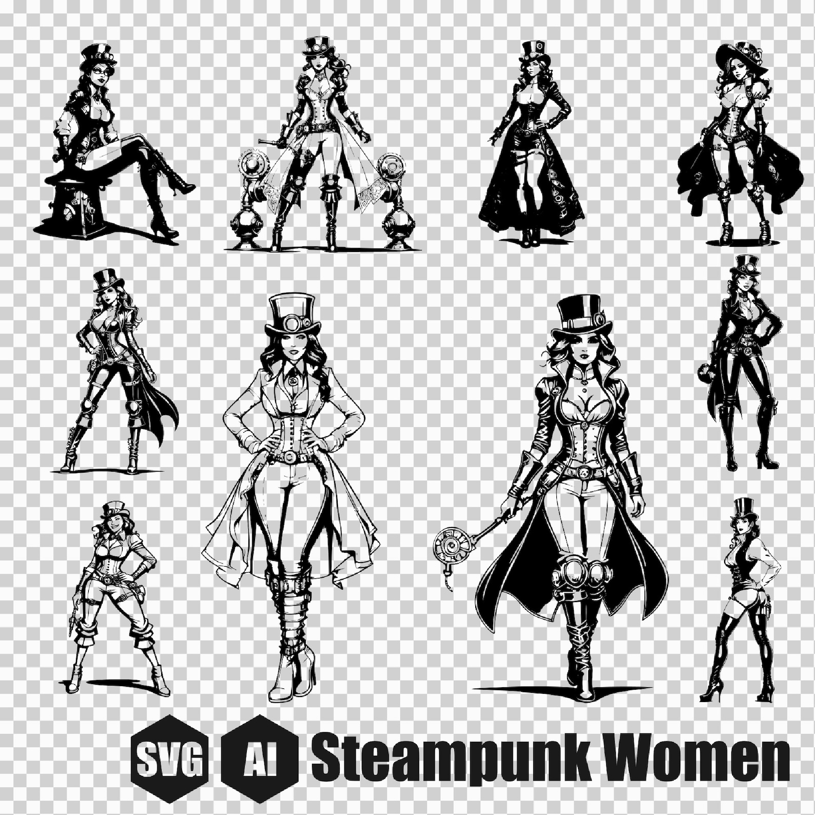 50 Steampunk Figures SVG Bundle: Laser Engraving Designs - Etsy