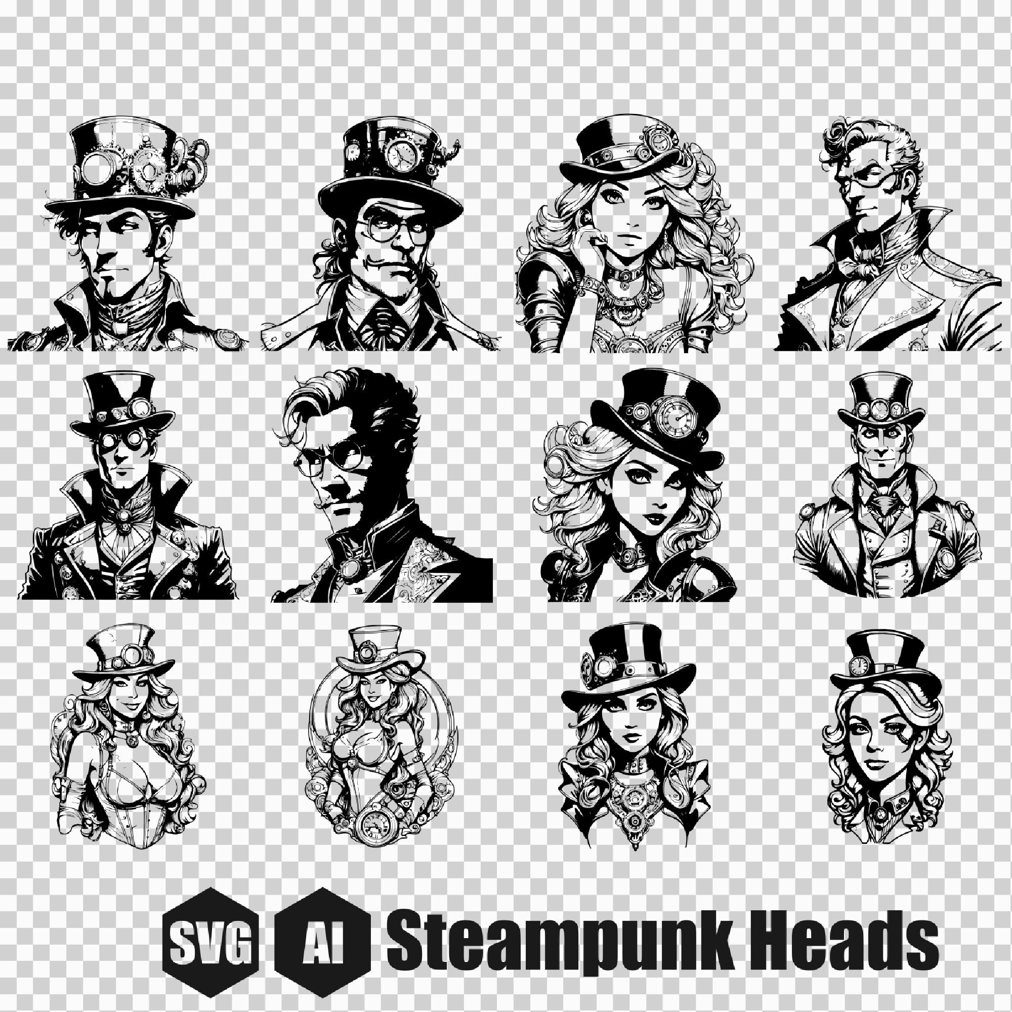 50 Steampunk Figures SVG Bundle: Laser Engraving Designs - Etsy