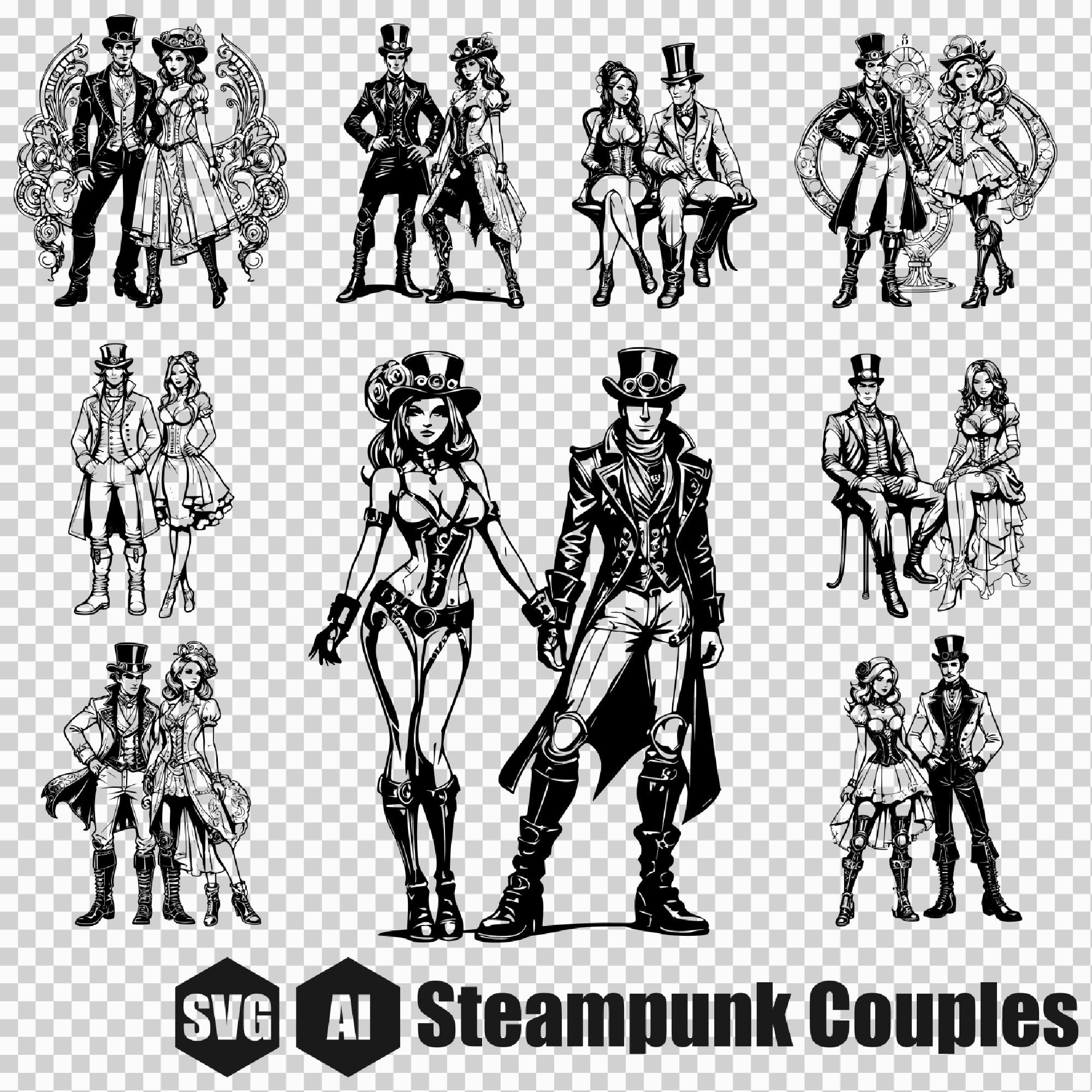 50 Steampunk Figures SVG Bundle: Laser Engraving Designs - Etsy