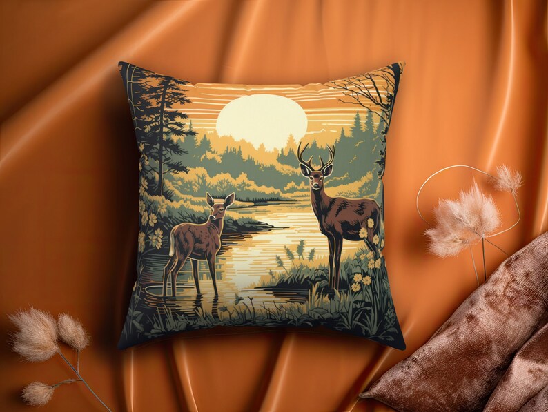 Seasons Changing Buck and Doe in Spring Forest Scene 2-sided Throw ...