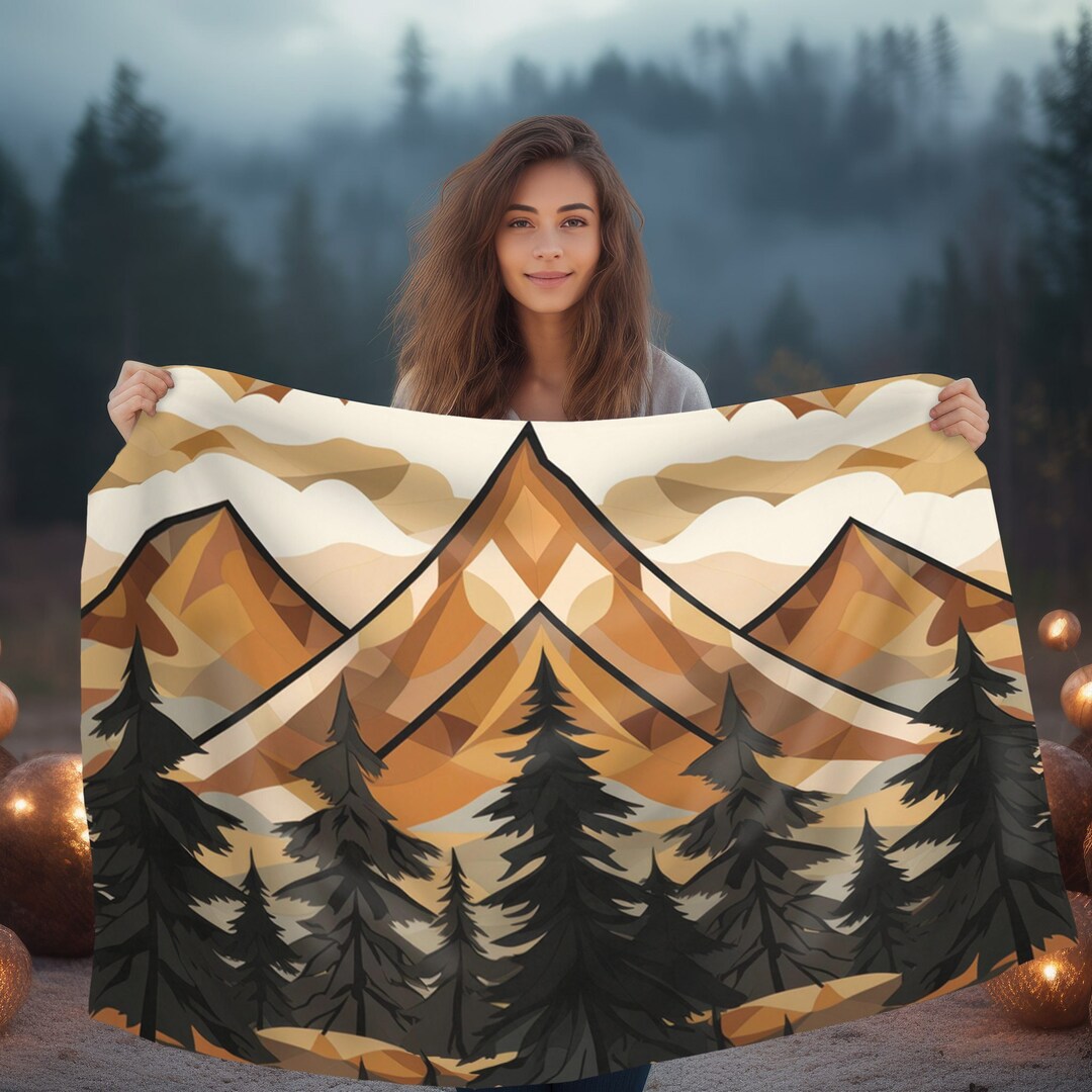 Pine Tree Mountain Range Scene Two-sided Throw Blanket Rustic - Etsy