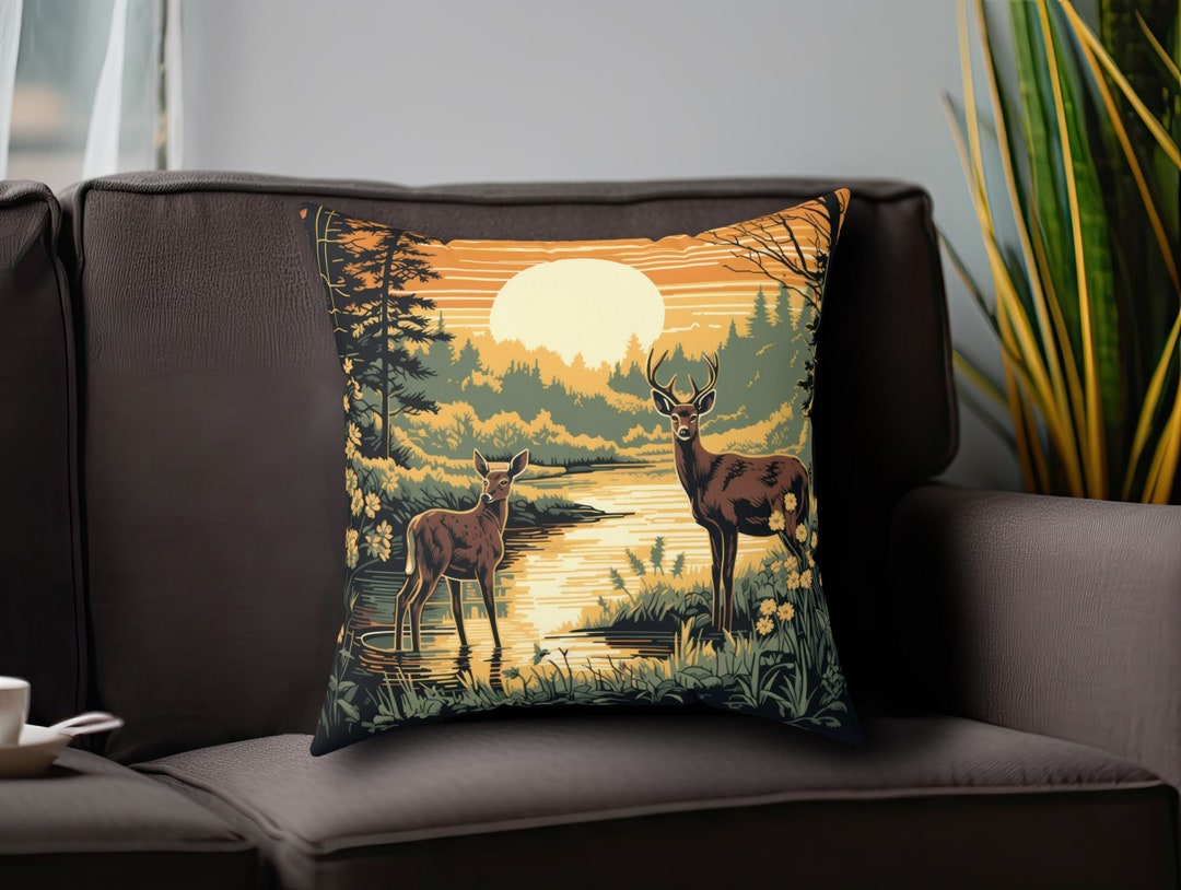 Seasons Changing Buck and Doe in Spring Forest Scene 2-sided Throw ...