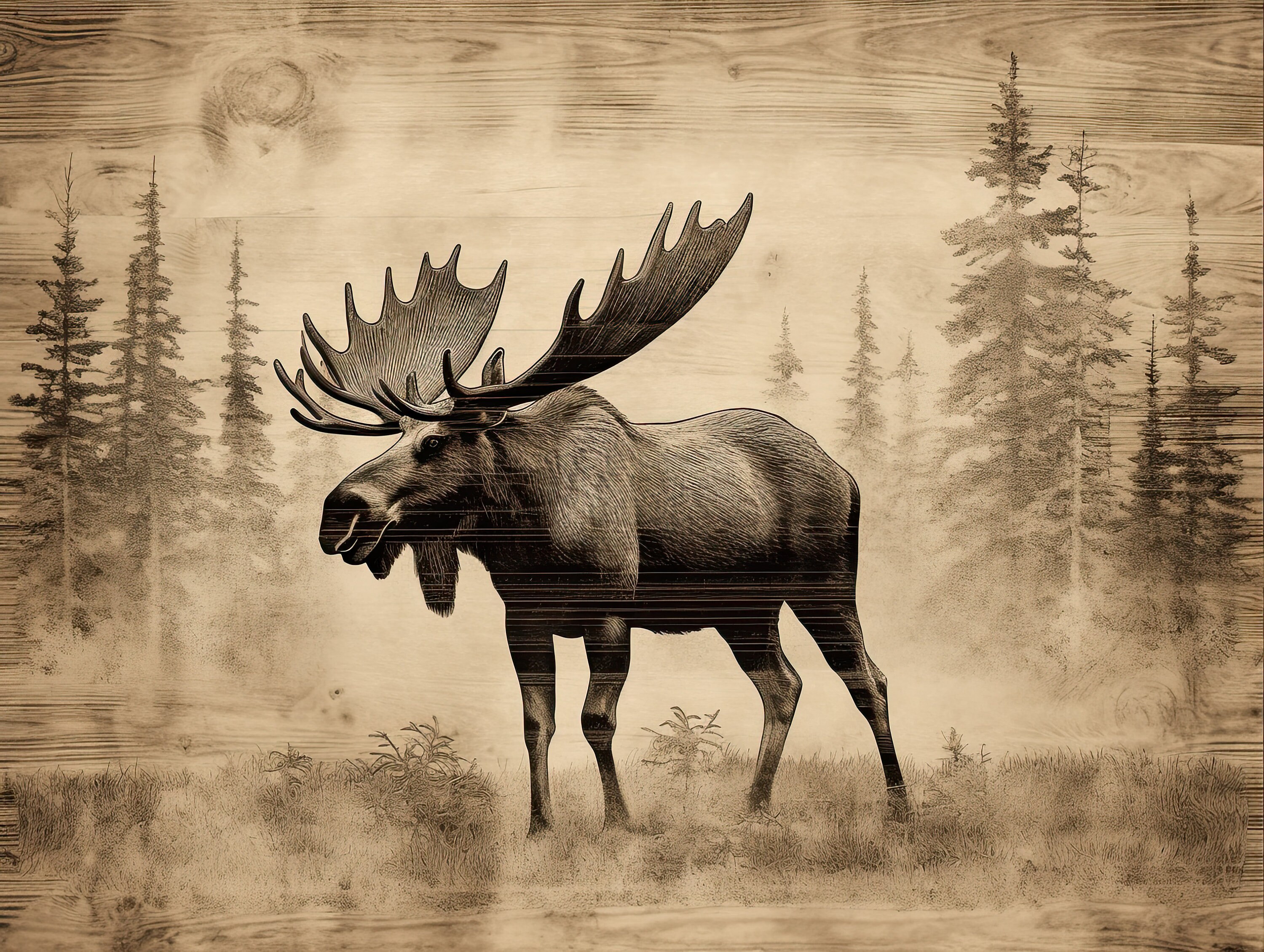 Wood Burned Style Moose Area Rug 100% Polyester Chenille - Etsy