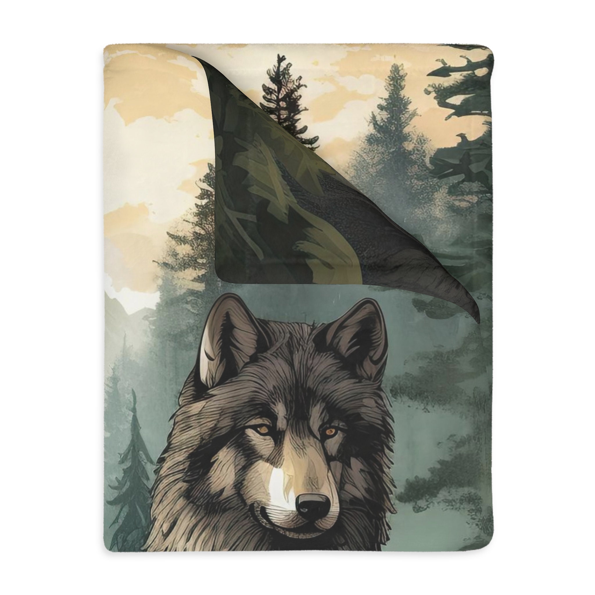Wolf Pack in Pine Forest Mountain Double Sided Throw Blanket, Rustic ...