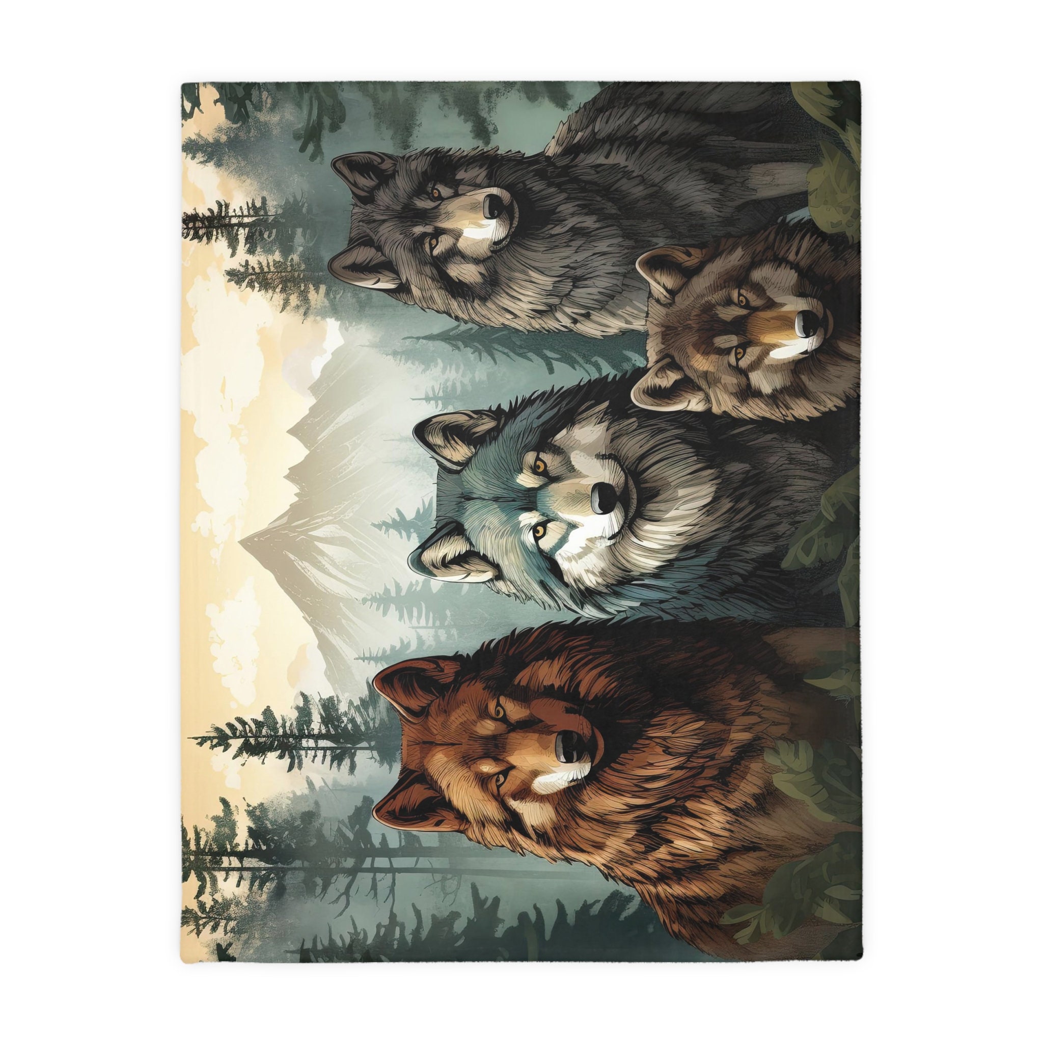 Wolf Pack in Pine Forest Mountain Double Sided Throw Blanket, Rustic ...