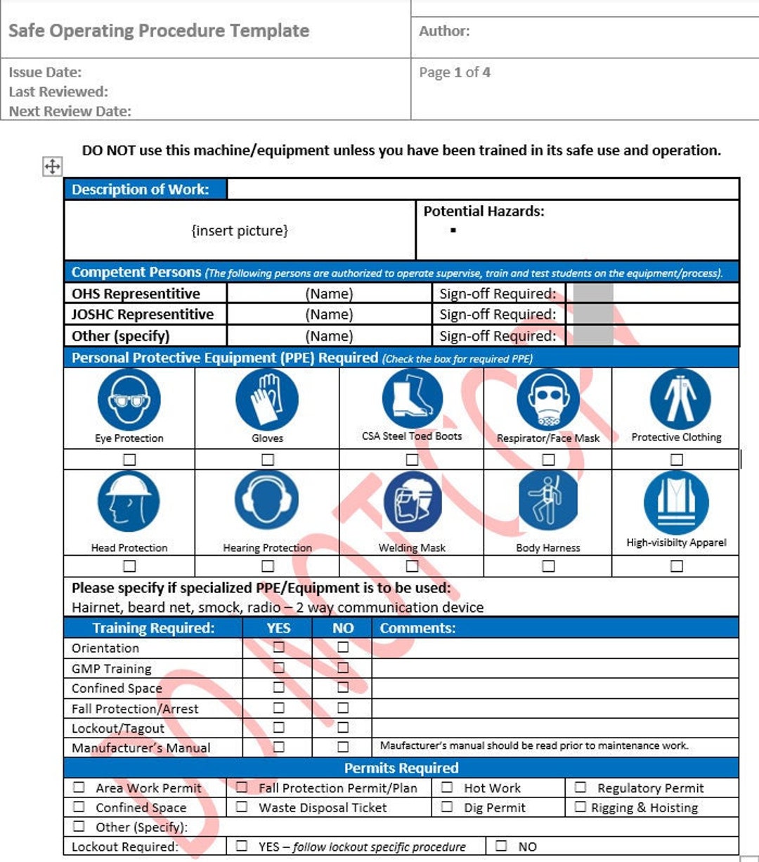 Safe Operating Procedure SOP Template Workplace Safety - Etsy Australia