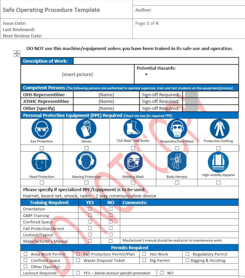 Safe Operating Procedure SOP Template Workplace Safety - Etsy Australia Safe Operating Procedure SOP Template Workplace Safety - Etsy Australia