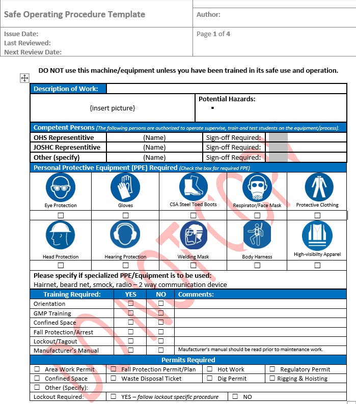 Safe Operating Procedure SOP Template Workplace Safety - Etsy Australia