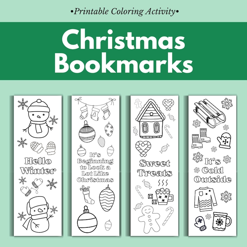 Printable Christmas Holiday Coloring Bookmark Set Christmas Holiday ...
