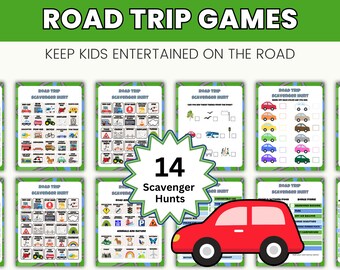 Road Trip Scavenger Hunt Printable Set, 14 Travel Games for Kids ...