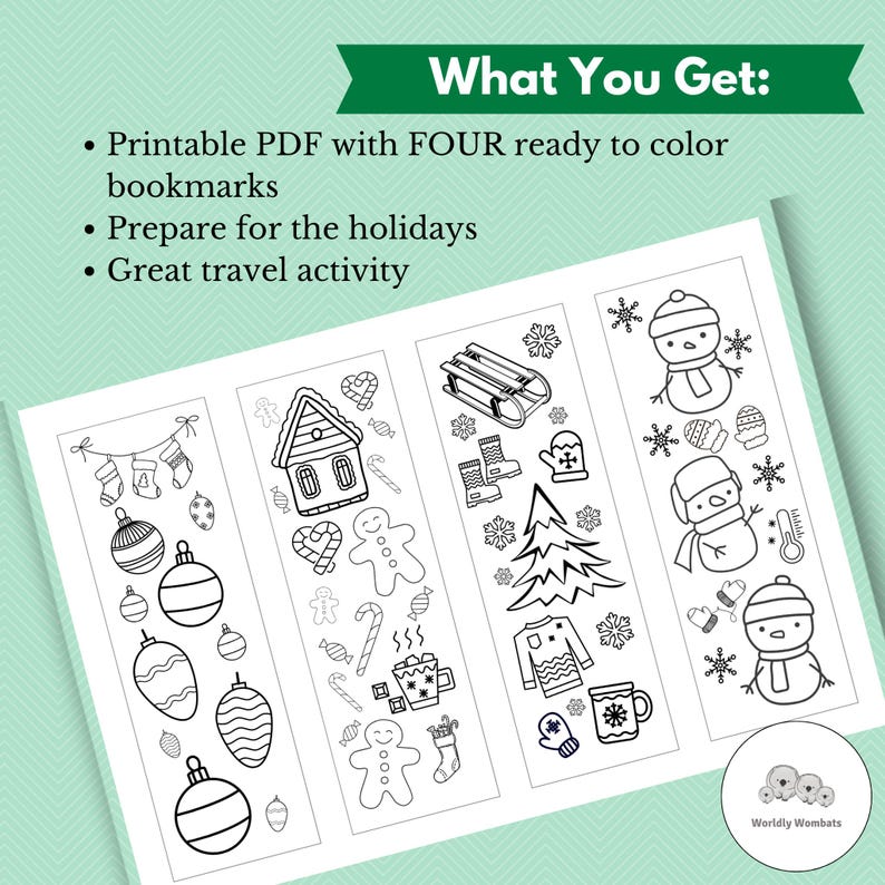 Printable Christmas Holiday Coloring Bookmark Set Christmas Holiday ...