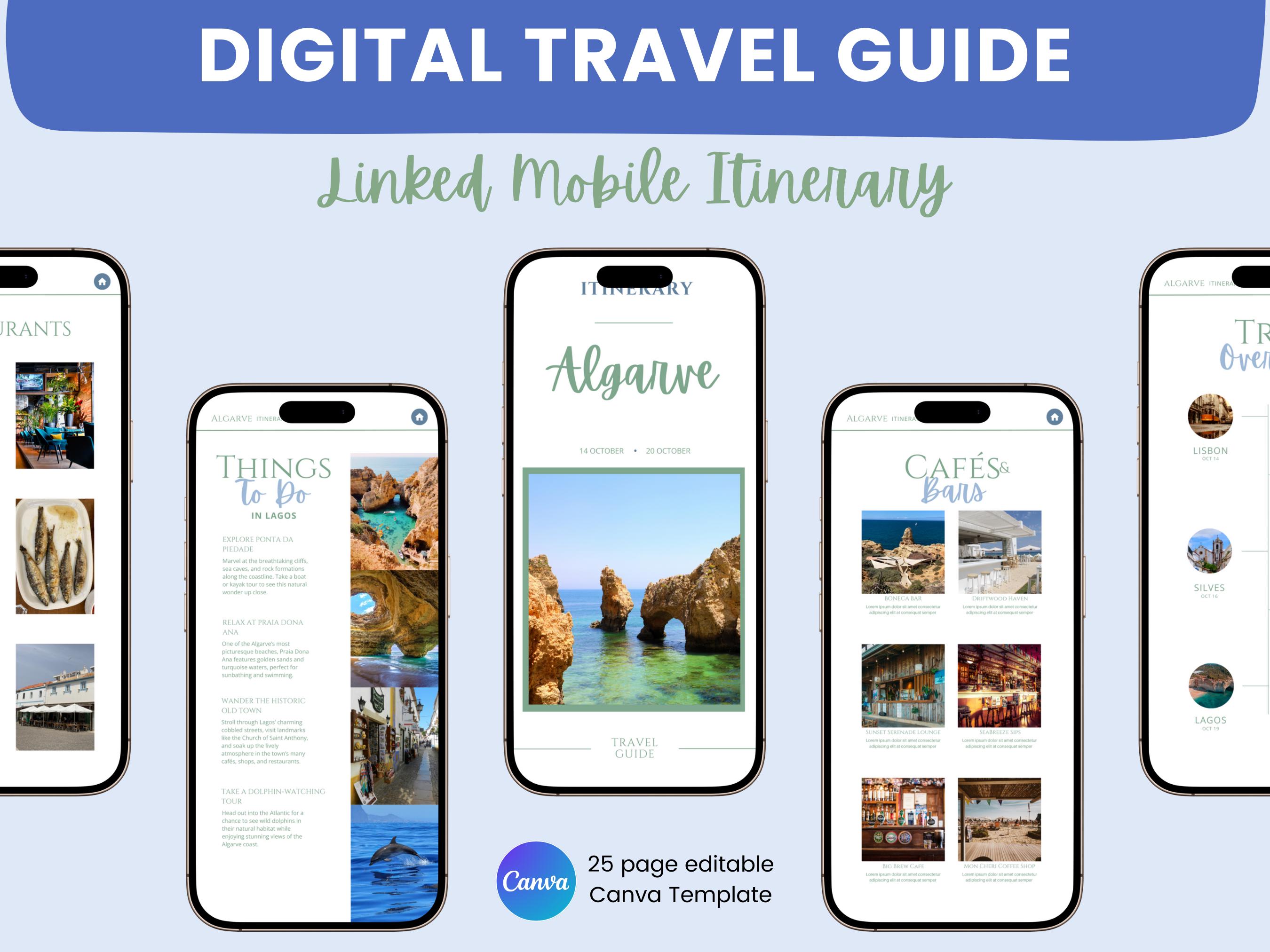 Editable Digital Travel Itinerary Planner Template | 25-page Canva Trip ...
