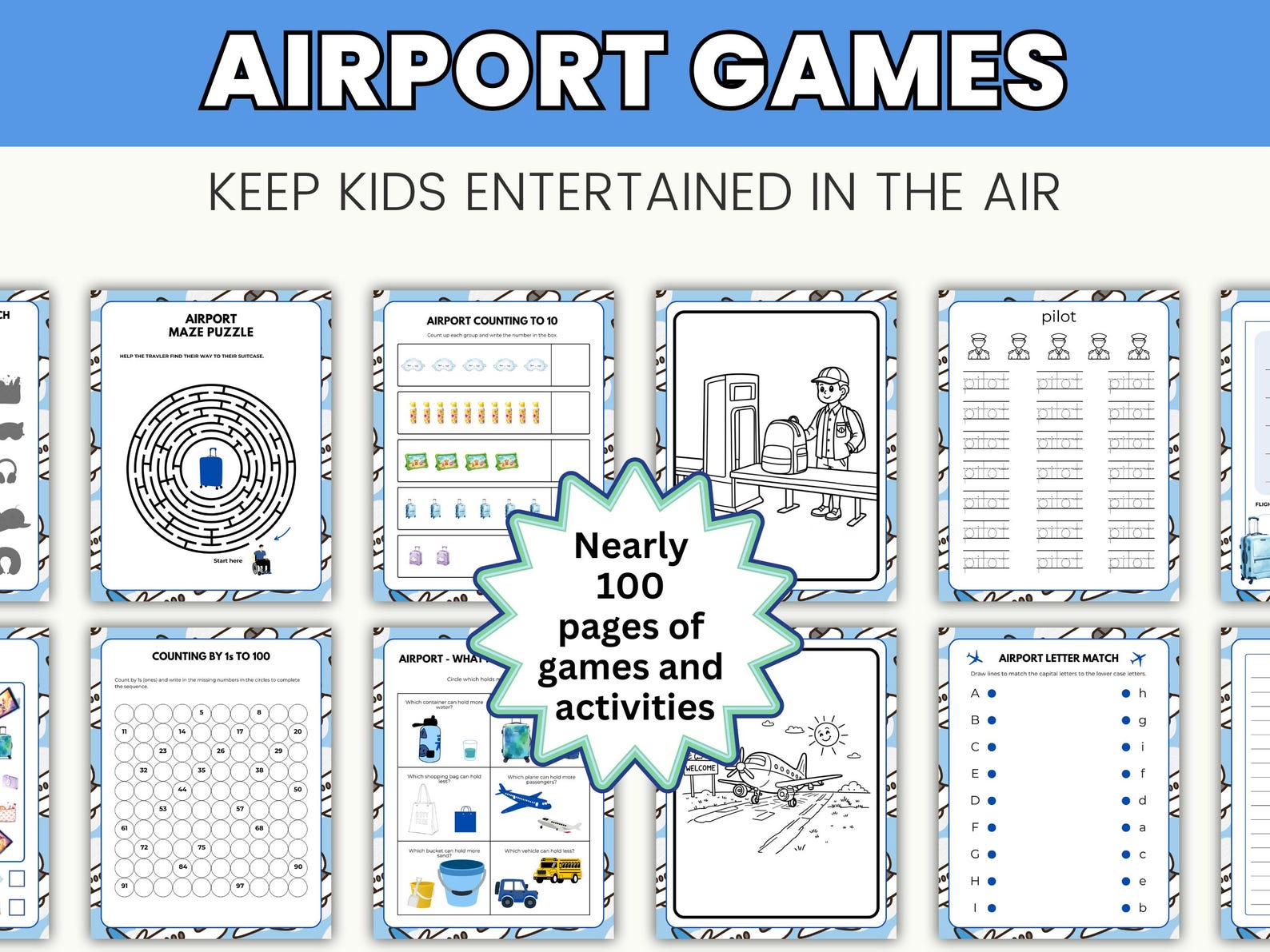 Printable Airport Airplane Activity Pack for Kids, 97 Pages Travel ...