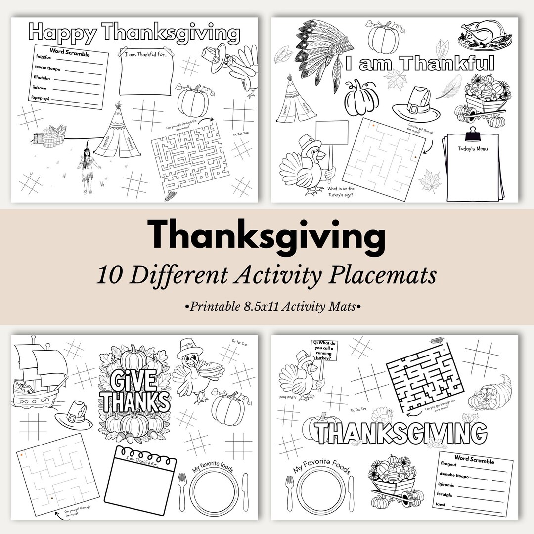 Thanksgiving Placemat Printable Bundle Thanksgiving Activity Placemat ...