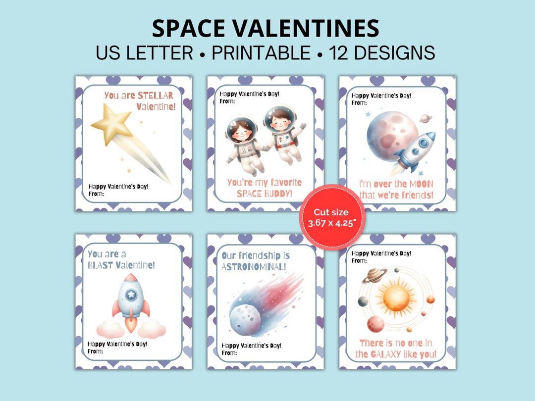 12 Outer Space Valentine for Kids, Cute Space Valentine Cards ...