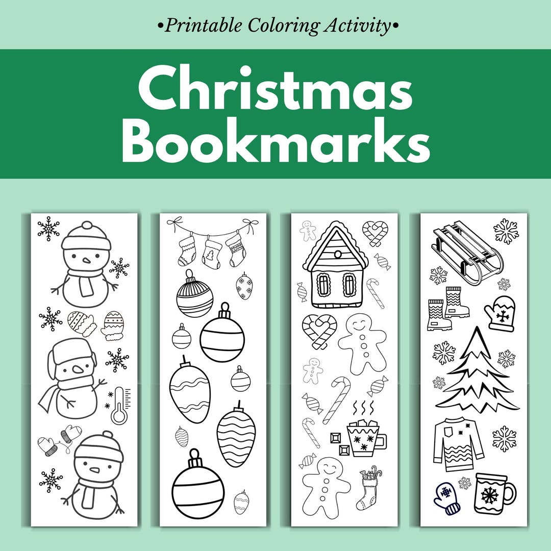 Printable Christmas Holiday Coloring Bookmark Set Christmas Holiday ...