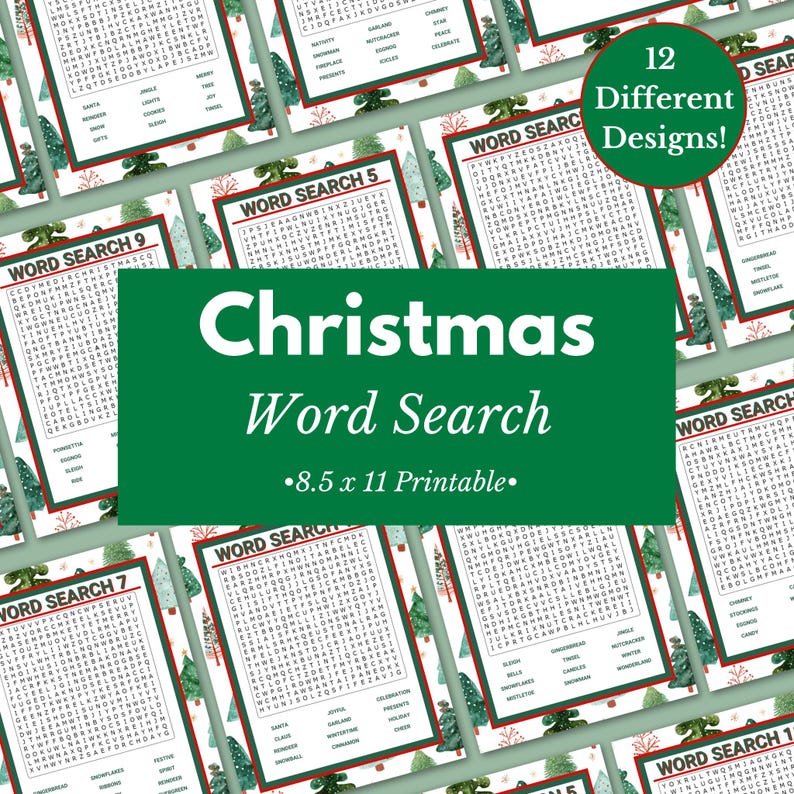 Christmas Word Search Printable Activities Worksheet for Kids 12 Pages ...