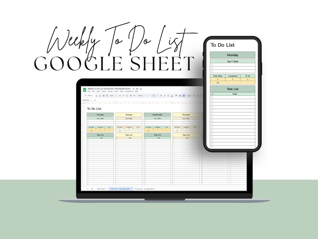 Weekly To-do List Google Sheet | Sunflower Productivity Planner ...