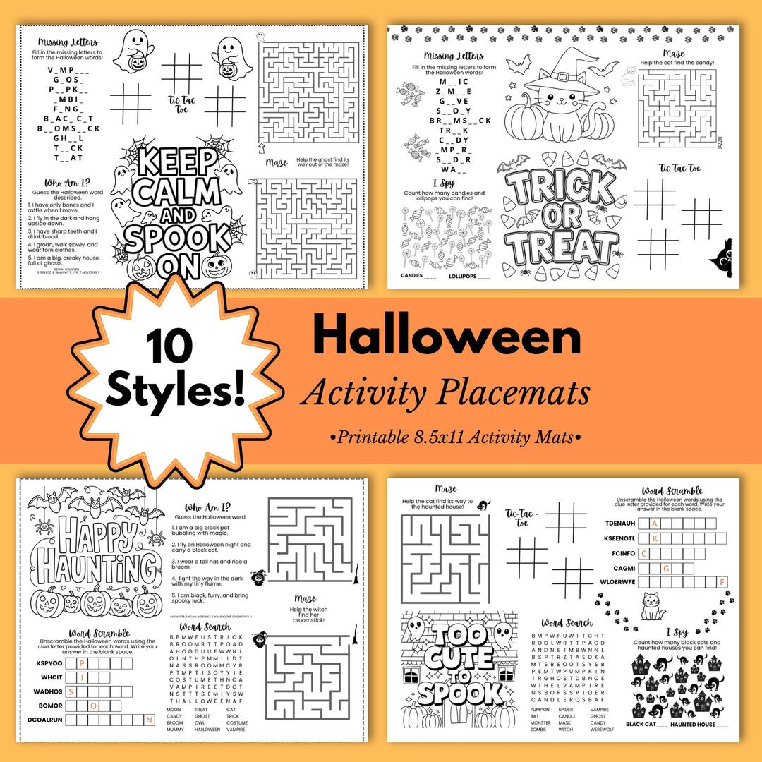 Printable Halloween Activity Placemats for Kids Halloween Activity ...