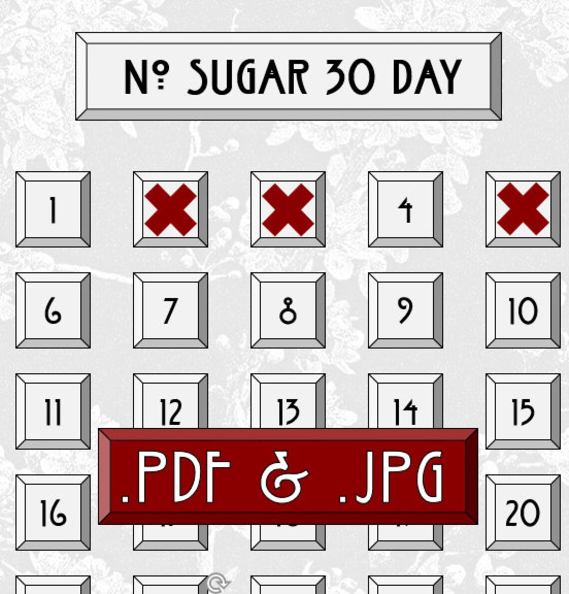 30 Day No Sugar Challenge Printable No Sugar Tracker Sugar Detox Gothic ...